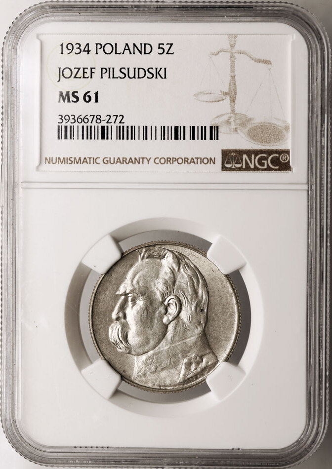Poland 5 Zlotych 1934 Jozef Pilsudski NGC MS 61 | MA-Shops