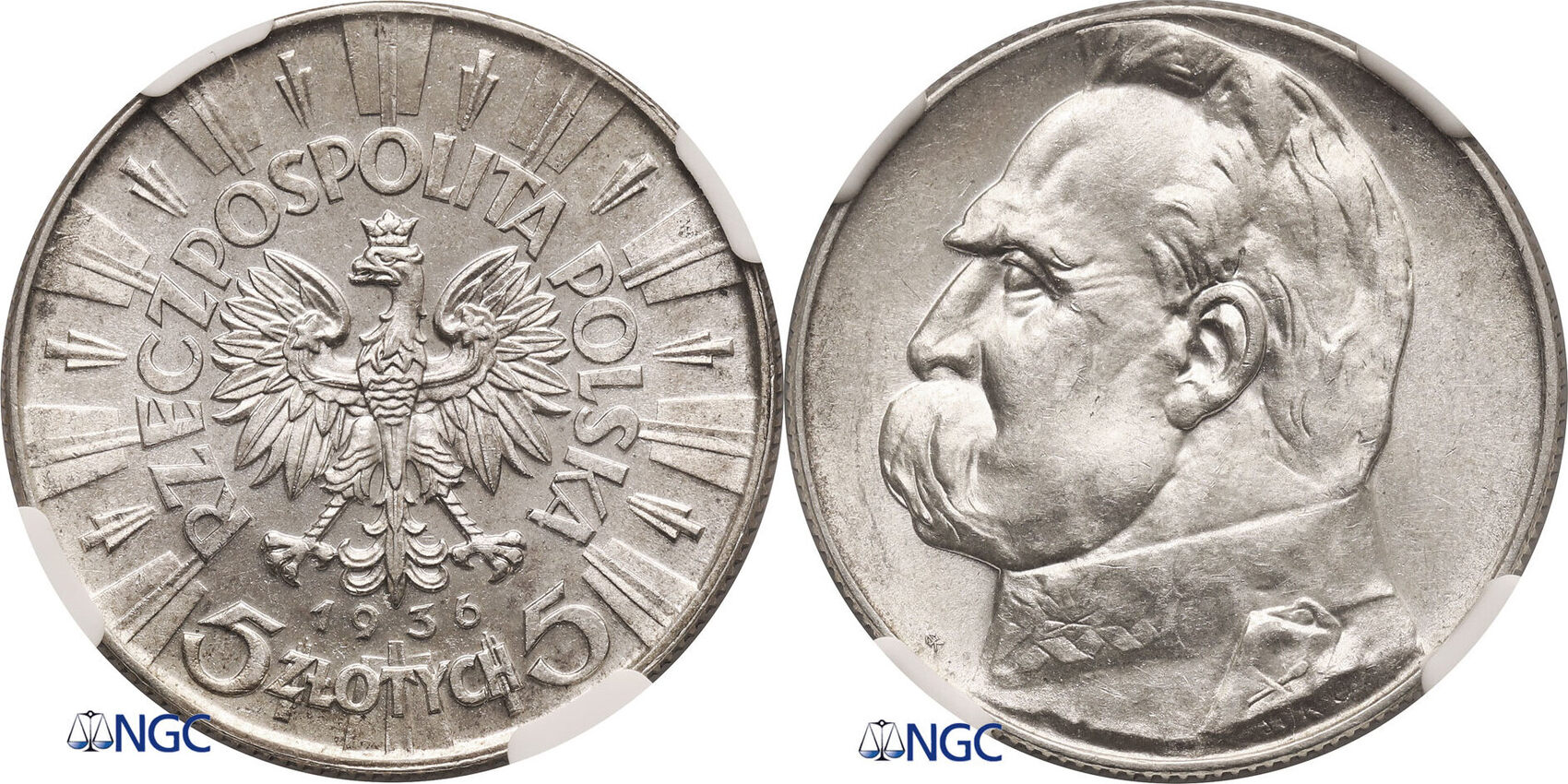 Poland 5 Zlotych 1936 Jozef Pilsudski NGC MS 62 | MA-Shops