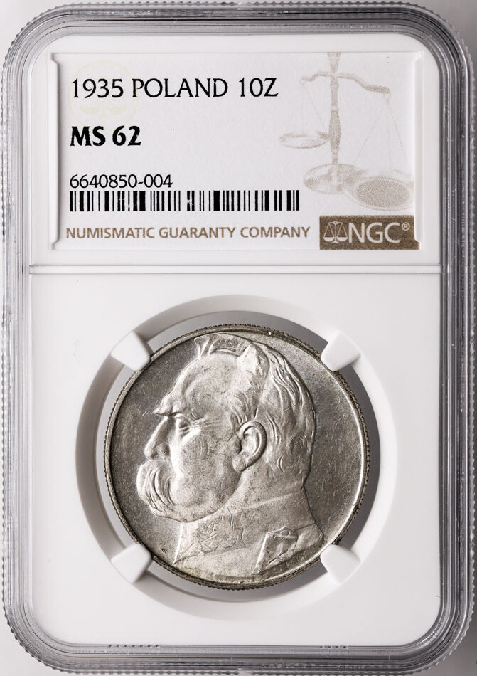 Poland 10 Zlotych 1935 Jozef Pilsudski NGC MS 62 | MA-Shops