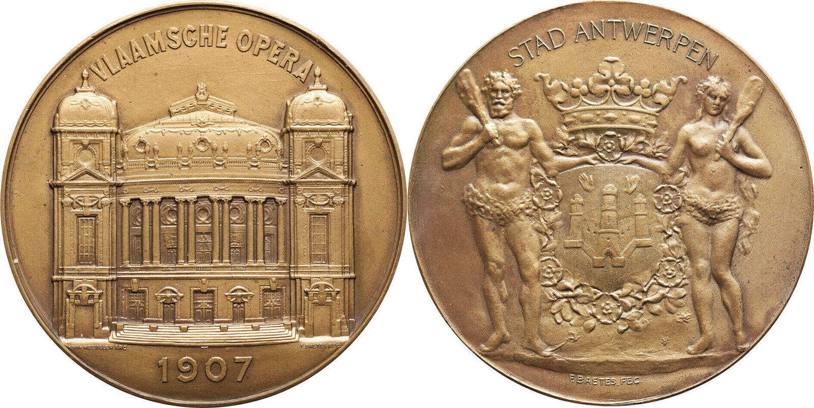 Belgium, Antwerp Medal 1907 opening of the Opera House (Vlaamsche Opera ...