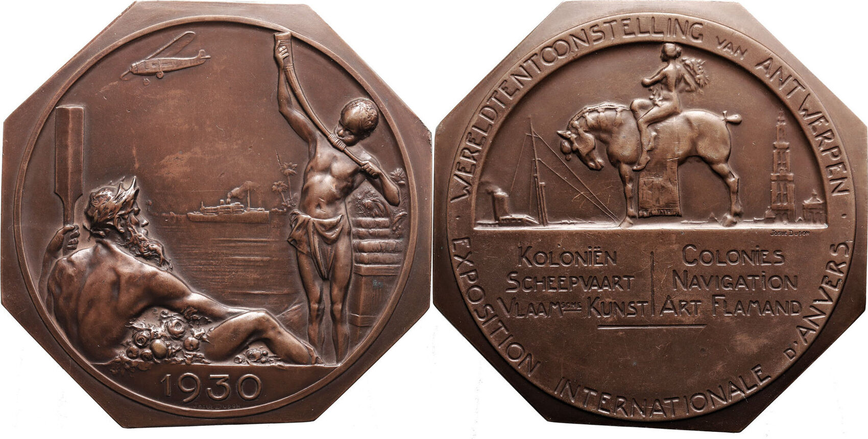 Belgium, Antwerp Bronze Octagonal Medal 1930 International Exhibition ...