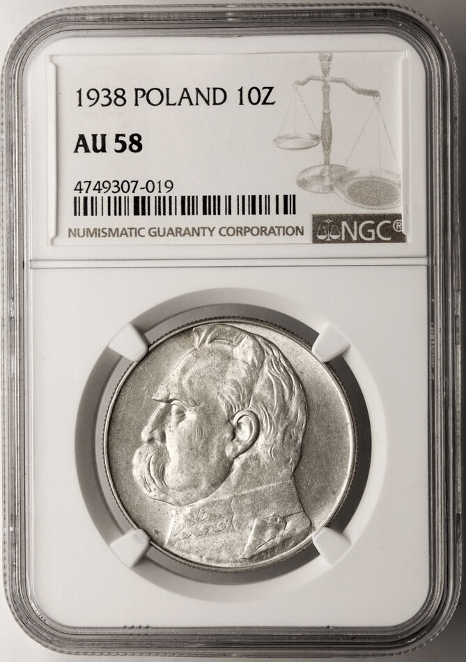 Poland 10 Zlotych 1938 Jozef Pilsudski NGC AU 58 | MA-Shops