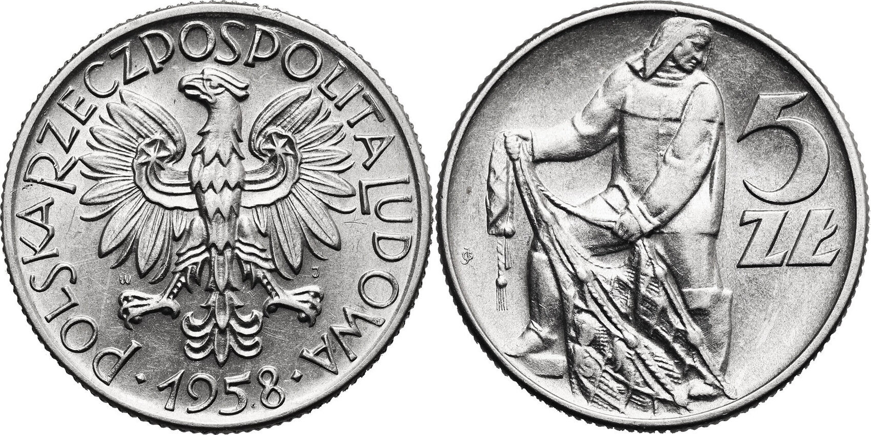 Poland, Peoples Republic 5 Zlotych 1958 thin number 8 aUNC | MA-Shops