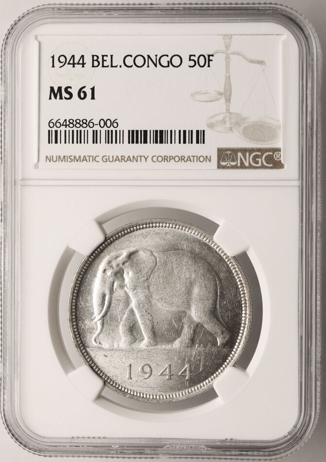 Belgian Congo 50 Francs 1944 elephant NGC MS 61 | MA-Shops