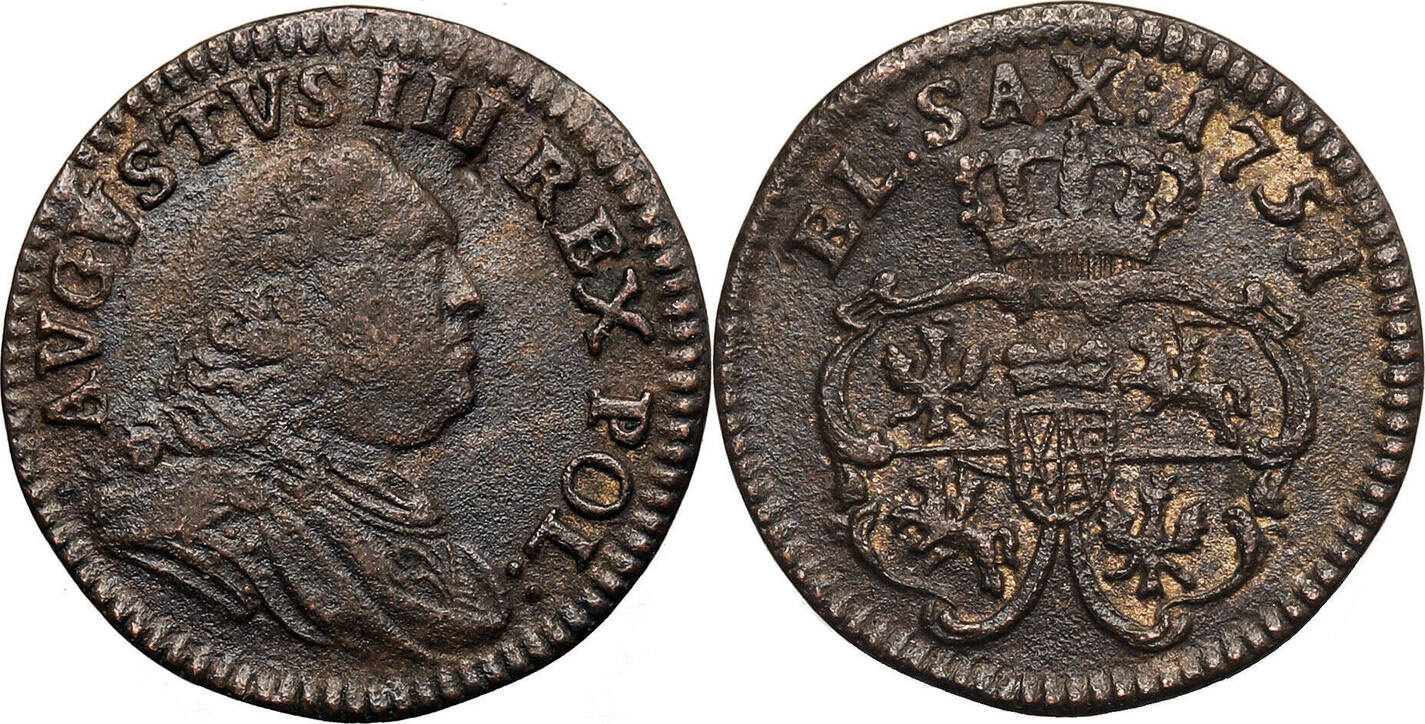 Poland / Saxony. Friedrich August II Schilling 1751 Grünthal aVF | MA-Shops