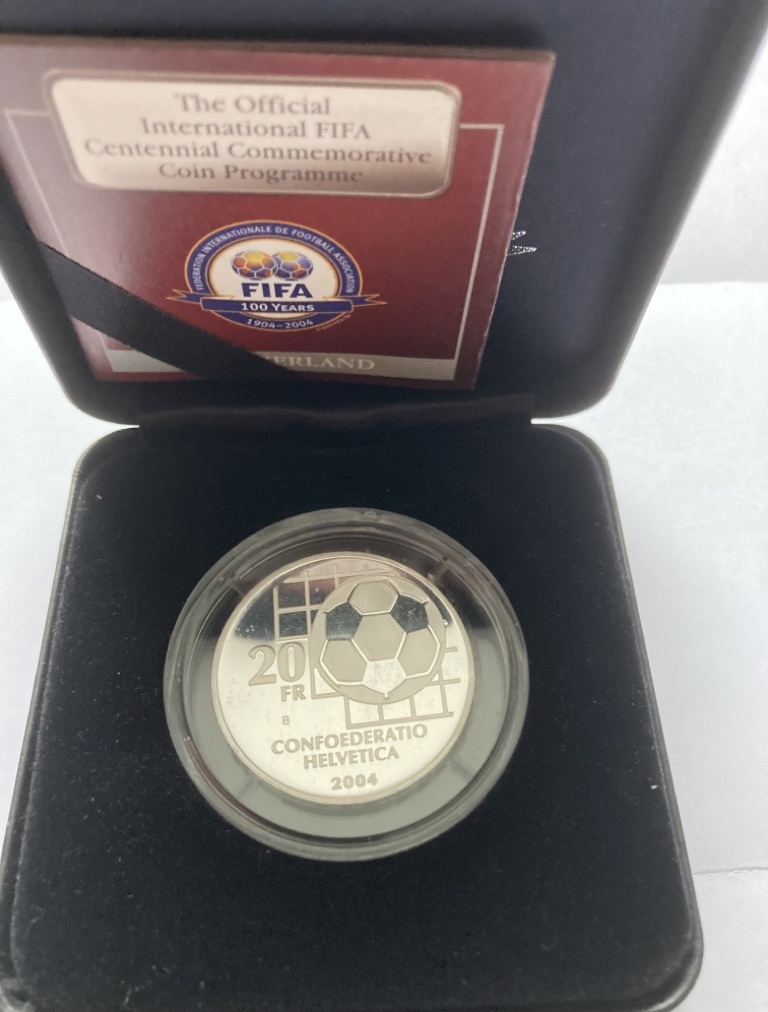 Schweiz 20 Franken 20 Fr. FIFA in PP 2004 original PP im Etui + Zertifikat Nr. 2829 Proof | MA-Shops
