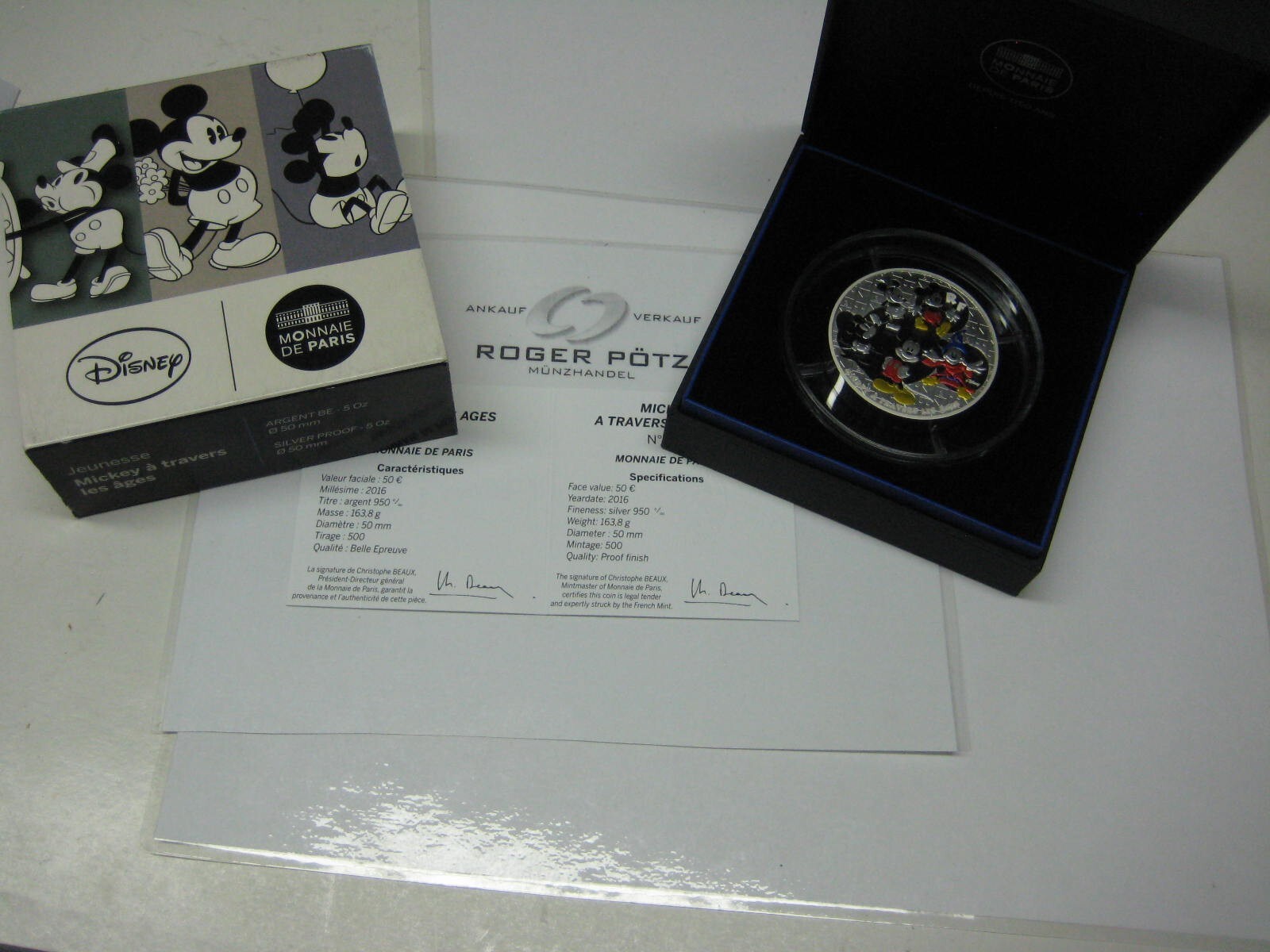 FRANKREICH 50 Euro 2016 Mickey Mouse 5 Unzen Silber coloriert PP ...