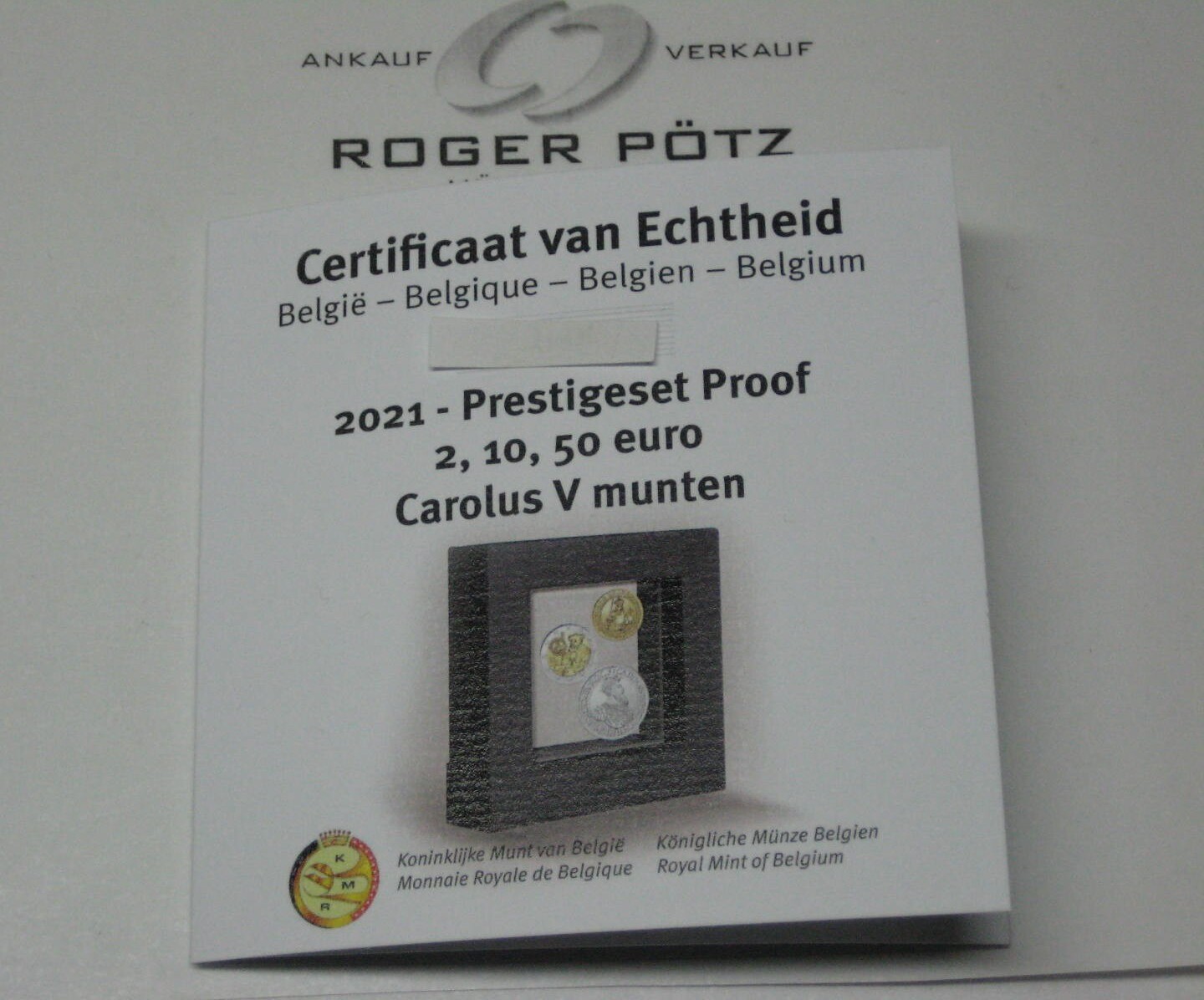 BELGIEN 62 Euro 2 + 10 + 50 Euro 2021 Gold Silber Prestigeset Karl V PP ...
