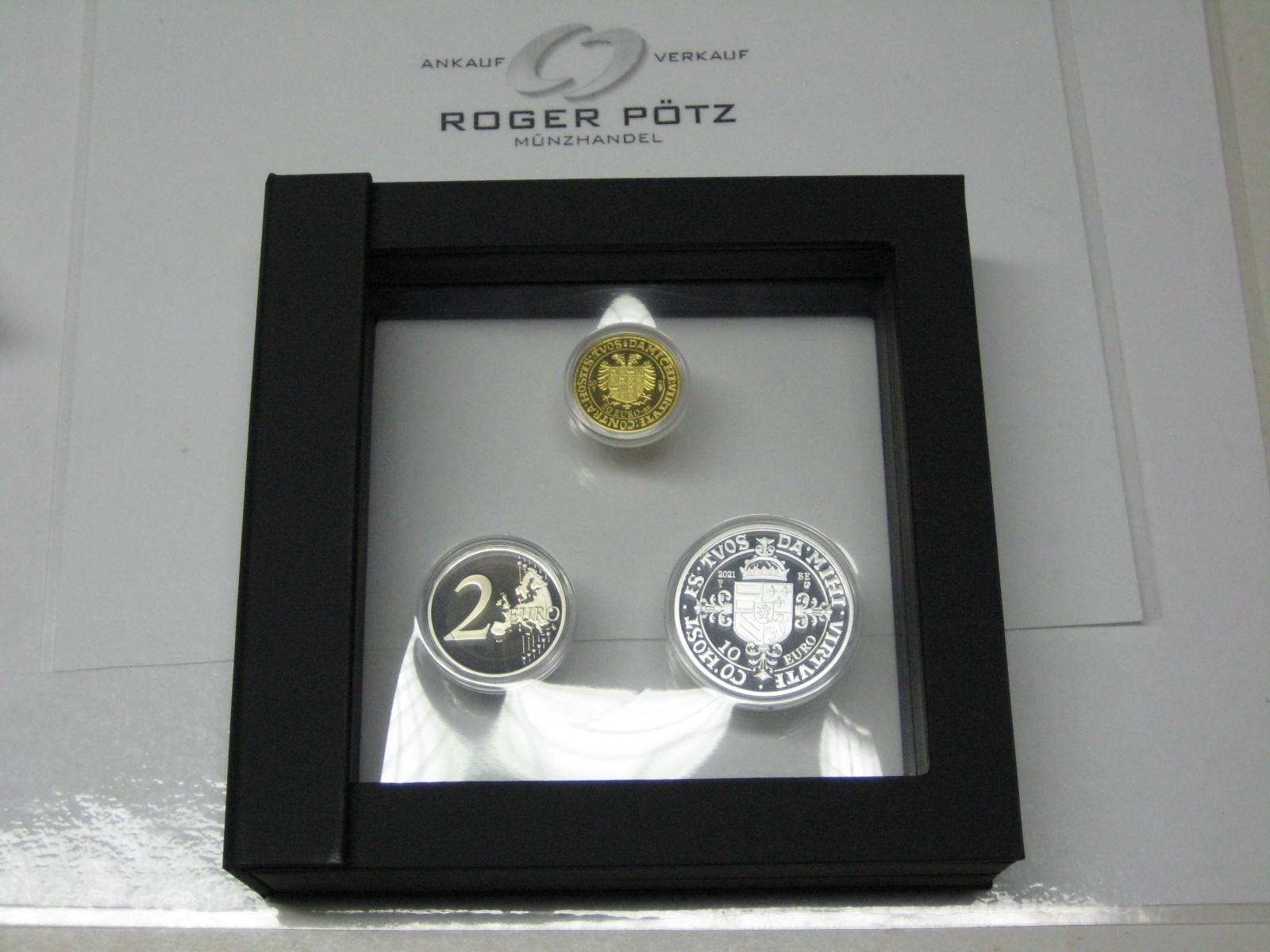 BELGIEN 62 Euro 2 + 10 + 50 Euro 2021 Gold Silber Prestigeset Karl V PP ...