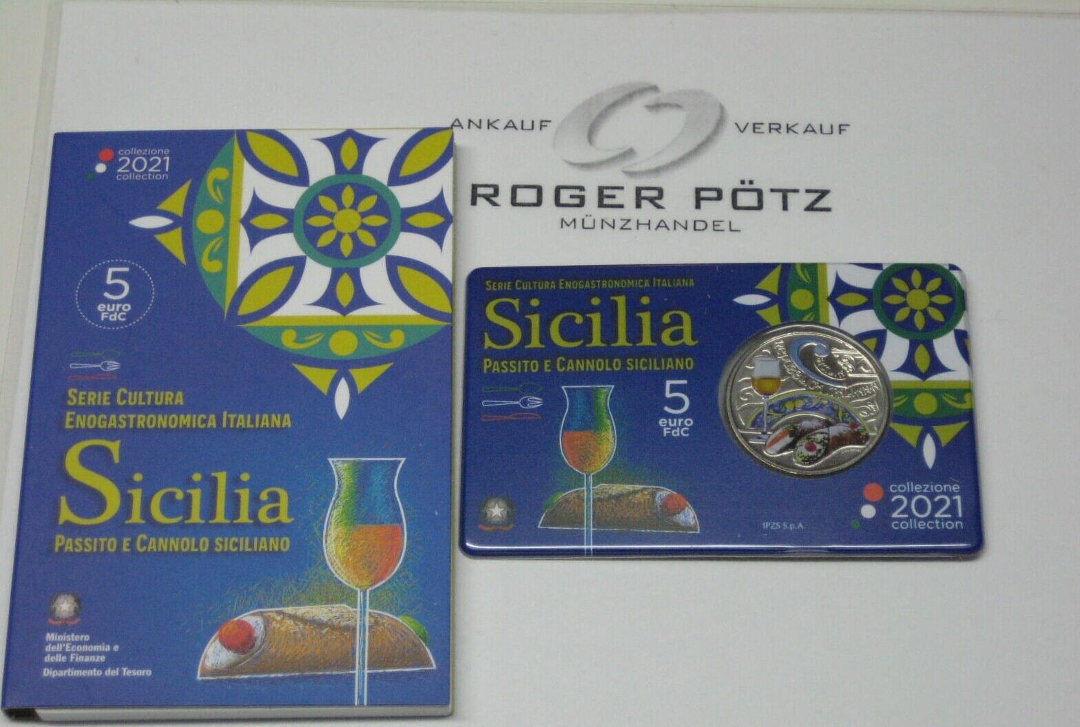 Italien 5 Euro 2021 Passito e Cannolo Sizilien Silber coloriert st im ...