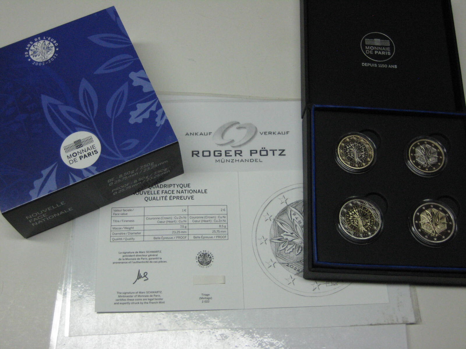FRANKREICH 6 Euro 2022 2 x 2 und 1 Euro Quadriptych Set 2022 PP altes ...