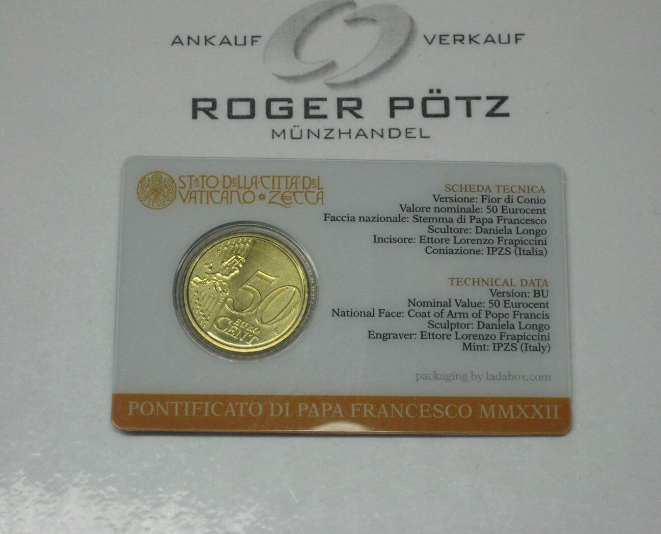 VATIKAN 50 Cent Coincard 2022 Nummer 13 bu | MA-Shops