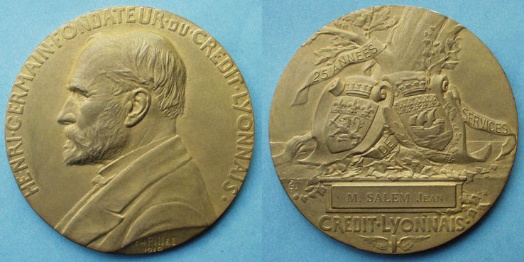 MEDALS bronze Crédit Lyonnais. 25 ans de services. Médaille en. 80,5 mm ...