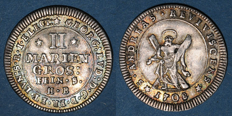 GERMANY before 1870 2 mariengroschen 1708 HB Brunswick-Calenberg ...