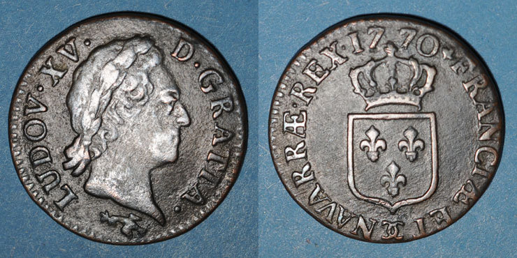 FRENCH ROYAL COINS 1/2 sol 1770 Louis XV (1715-1774). à la vieille tête ...