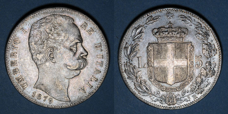 EUROPE 1879 R Italie. Umberto I (1878-1900). 5 lires Rome VF | MA-Shops