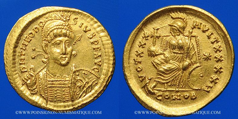 ANTIQUE GOLD COINS Solidus 430-440 AD Empire romain d'Orient. Théodose ...