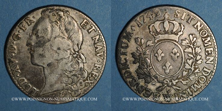 FRENCH ROYAL COINS Louis XV (1715-1774). 1/2 écu aux lauriers 1749/8 W ...