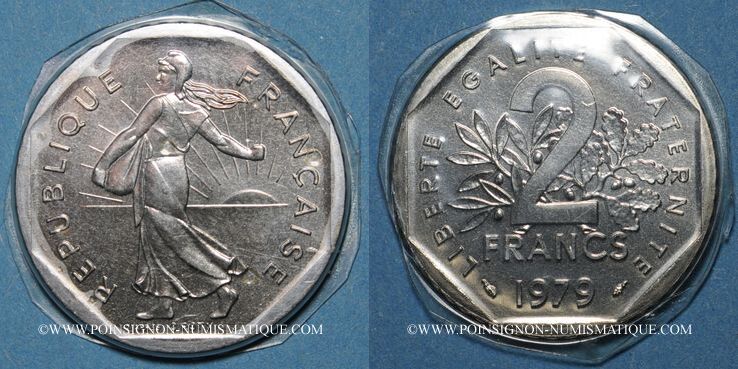 FRENCH MODERN COINS 2 francs 1979 5e république (1959- ). Semeuse BU ...