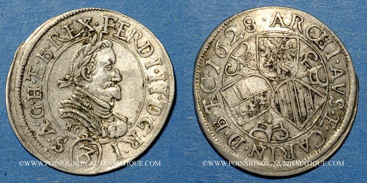 EUROPE 3 kreuzer 1628 HG Autriche. Ferdinand II (1619-1637). Sankt Veil ...