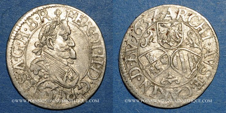 EUROPE 1632 Autriche. Ferdinand II (1619-1637). 3 kreuzer Sankt Veil VF ...