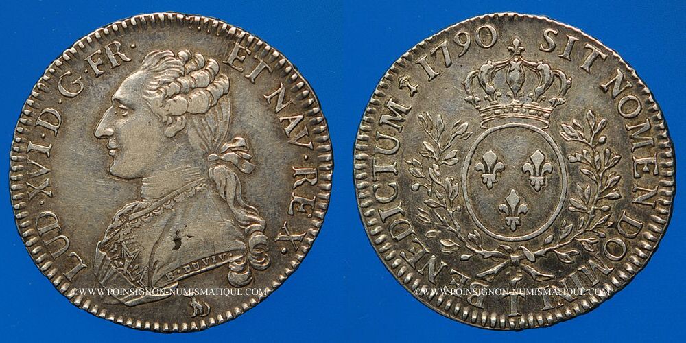 FRENCH ROYAL COINS 1790 T Louis XVI (1774-1793). 1/2 écu aux lauriers ...