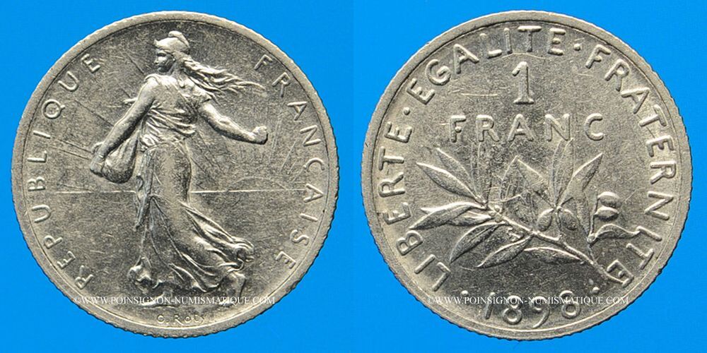 FRENCH MODERN COINS 1 franc 1898 3e république (1870-1940). Semeuse EF ...