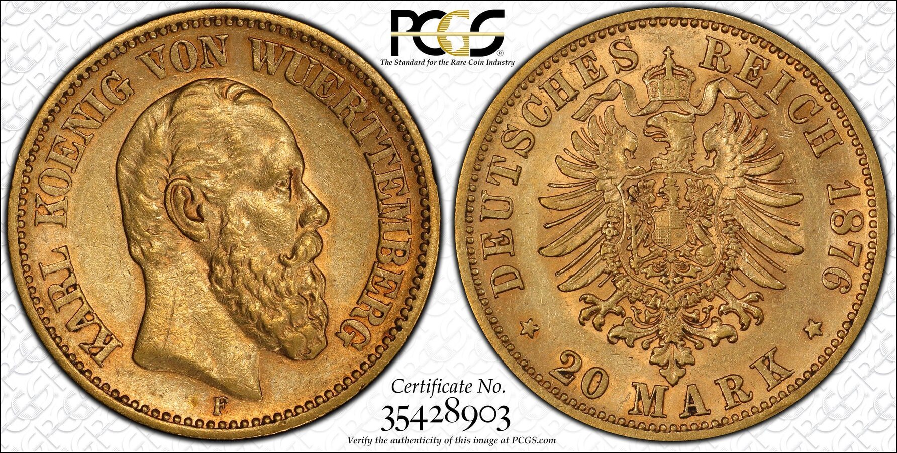 Württemberg Germany Deutschland Kaisereich 20 Mark Gold 1876-F König ...