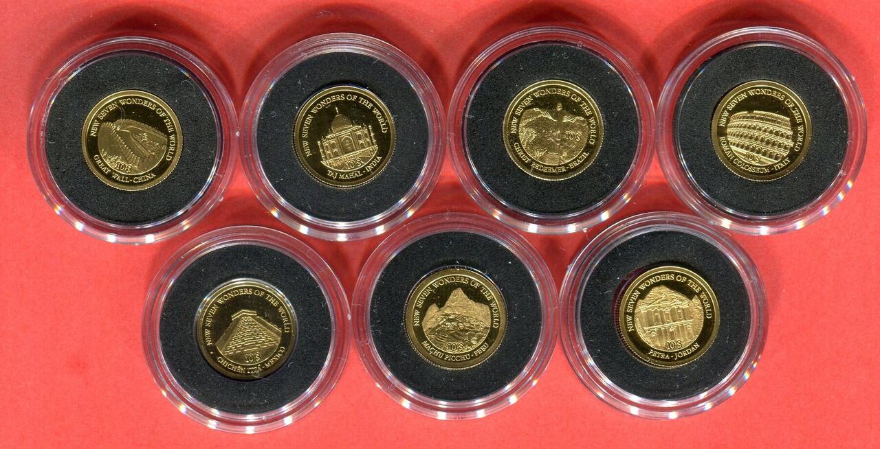 Salomon Inseln 7 x 10 Dollars je 1 g 2007 Die Sieben Neuen Weltwunder ...