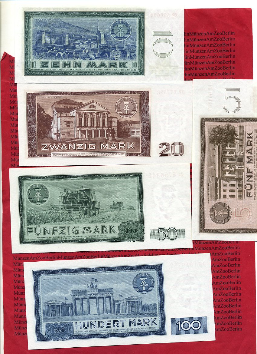 Deutschland 5 bis 100 Mark Satz 5 Scheine Satz Banknoten DDR 1964 5 x ...