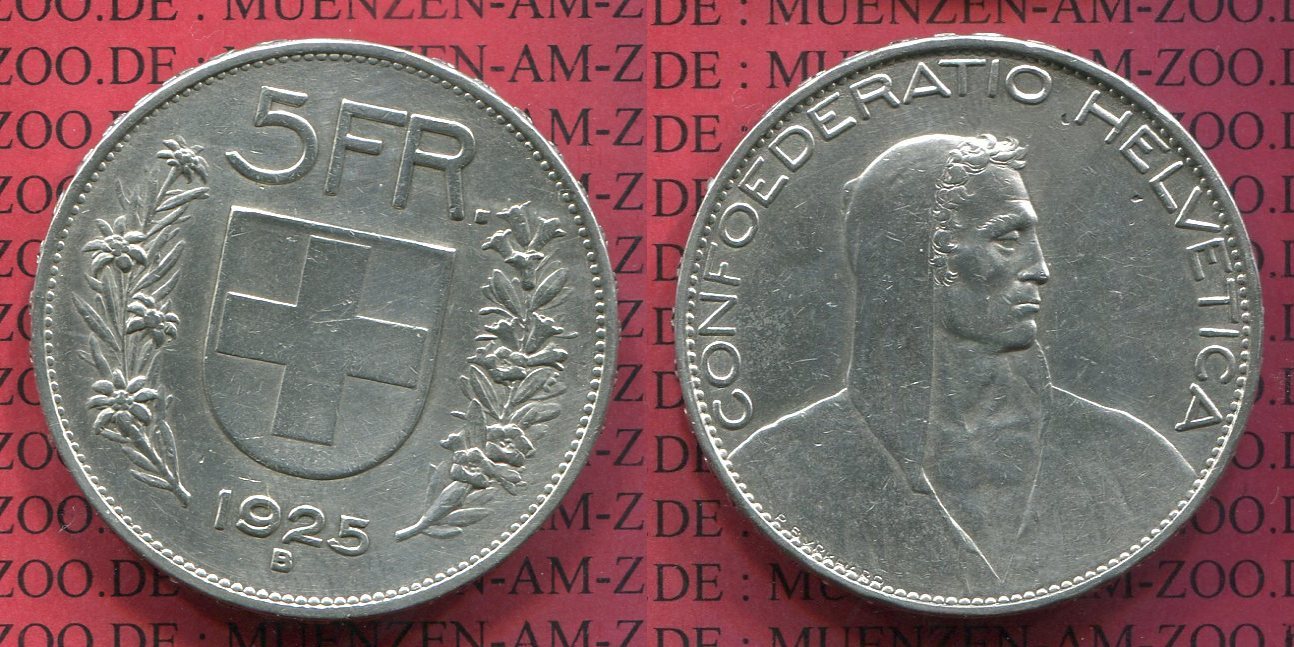 Schweiz Eidgenossenschaft 5 Franken Kursmünze Schweiz 5 Franken 1925 großer Alphirt Kursmünze ...