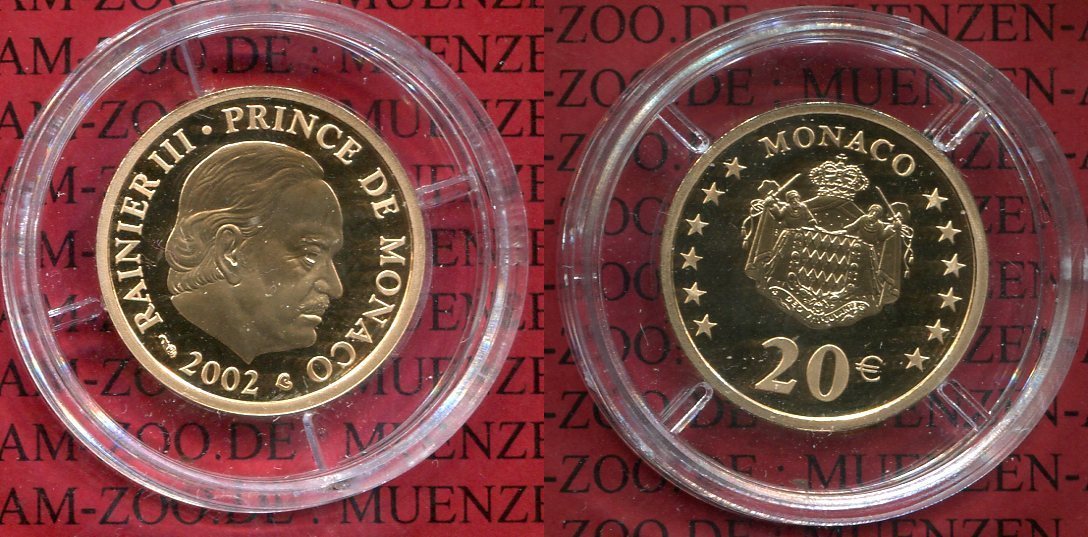 Monaco 20 Euro Gold 2002 Rainier III. PP OVP proof orig. packaging | MA ...