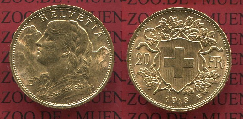 Schweiz, Switzerland 20 Franken Vreneli Gold Schweiz 20 Franken 1913 Vreneli, Gold USA MS 62 ...