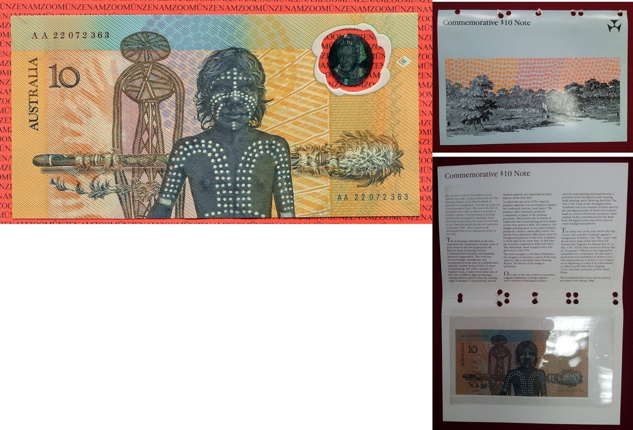 Banknote 10 Dollar Polymer Australien Aboriginee und Schiff James Cook ...