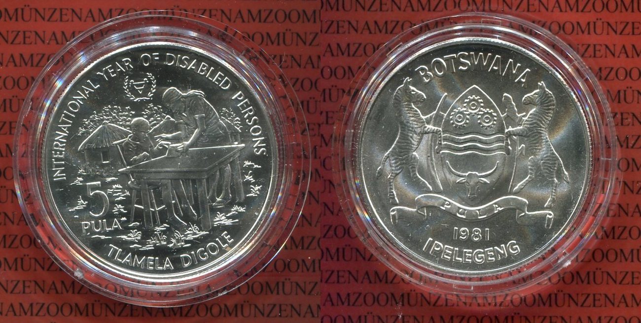 5 Pula Silbermünze Botswana 5 Pula 1981 Internationales Jahr der ...