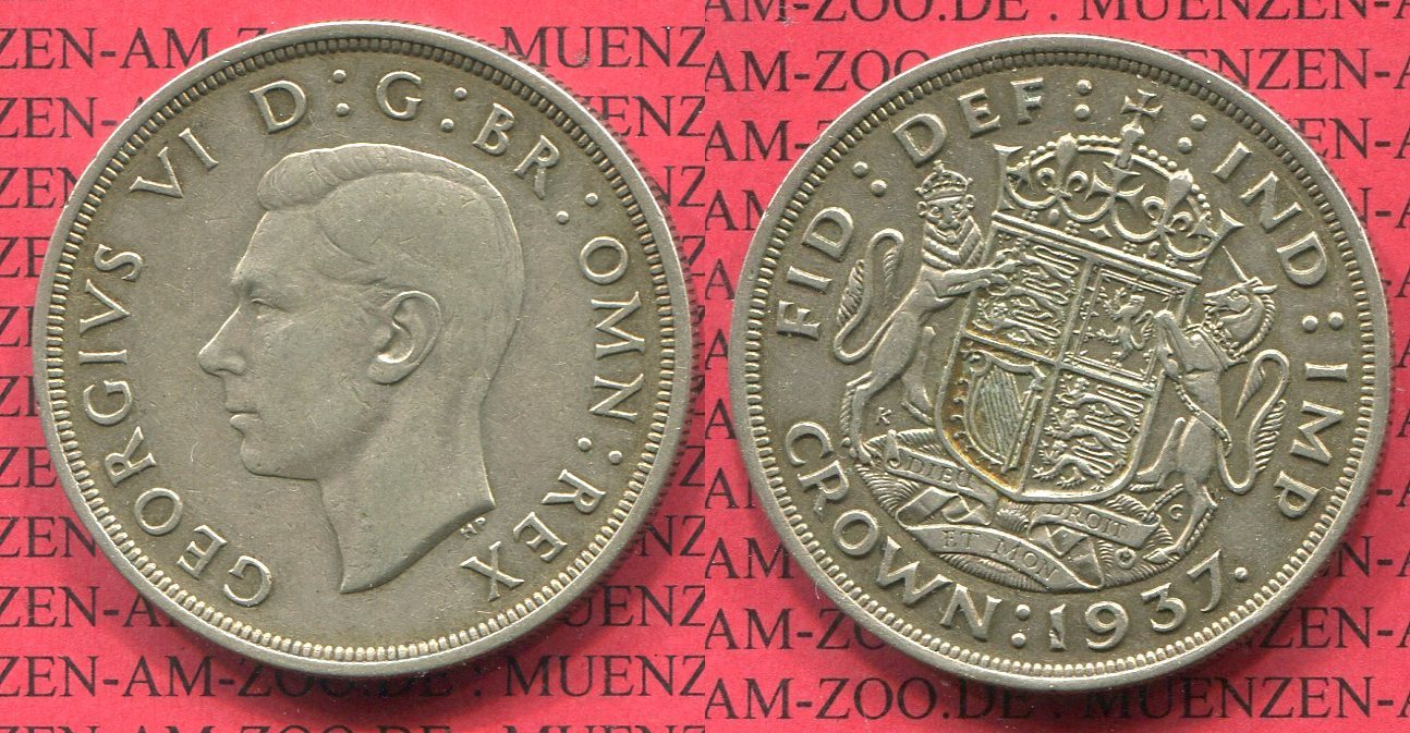 England Großbritannien UK 1 Crown England 1937 Crown Georg VI. Silber S ...