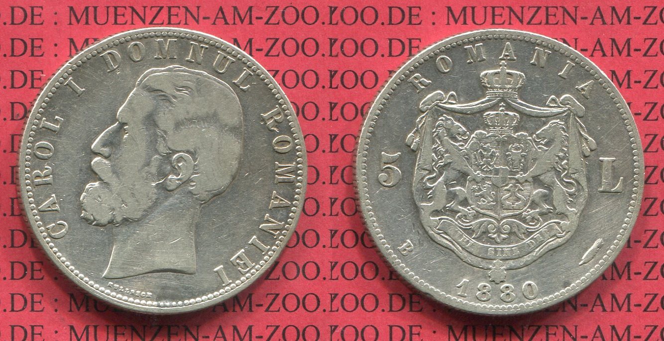 Rumänien Romania Rumänien 5 Lei Silber 1880 B Carol. I. CAROL I DOMNUL ...