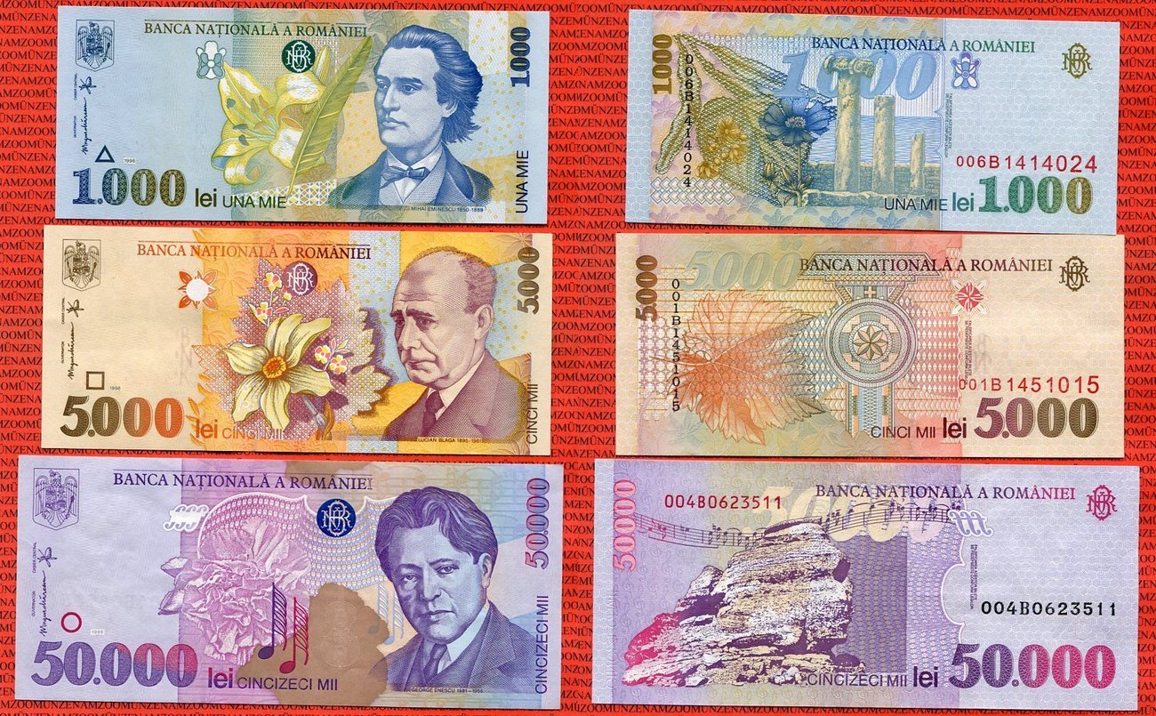 Rum nien Romania 1000 50000 Lei Banknoten 1996 1998 Rum nien