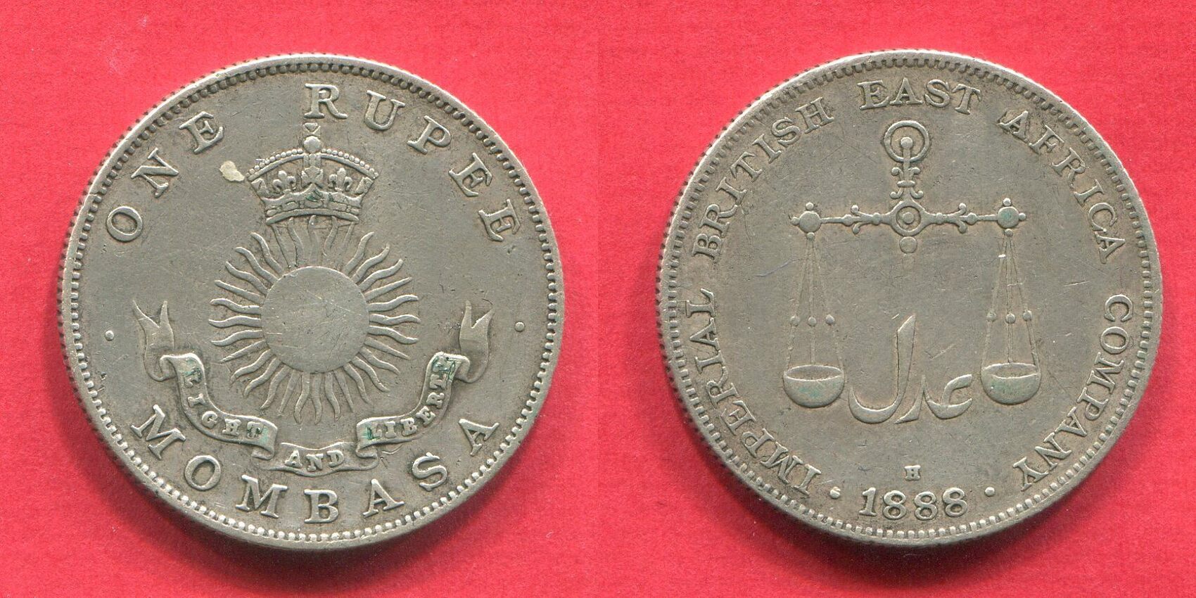 British East Afrika 1 rupie rupee 1888 Mombasa Heaton Mint USA low ef ...