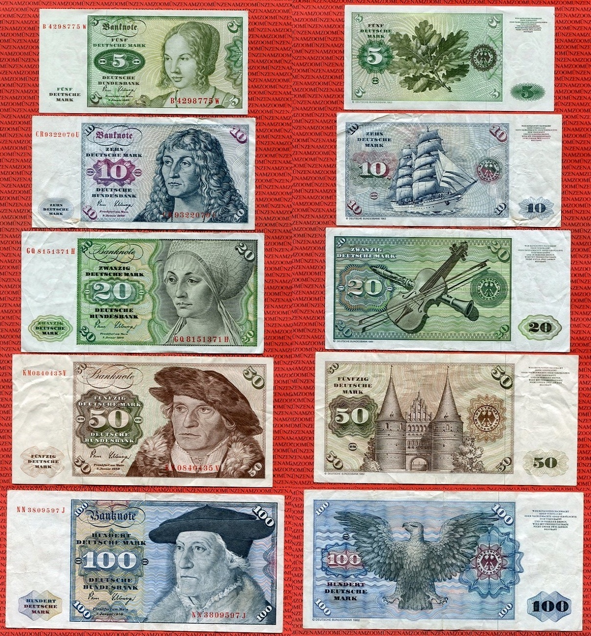 BRD, FRG Germany 5 DM - 100 DM BRD Deutsche Bundesbank 5, 10, 20, 50 ...