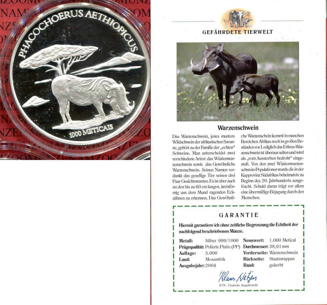Mosambik Mozambique Mosambik 1000 Metical Silber 2004 Endangered ...