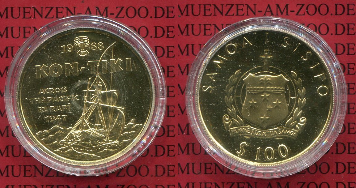 100 Tala Gold Kon Tiki Schiffsmotiv West Samoa 100 Tala Gold Gold 1988 ...