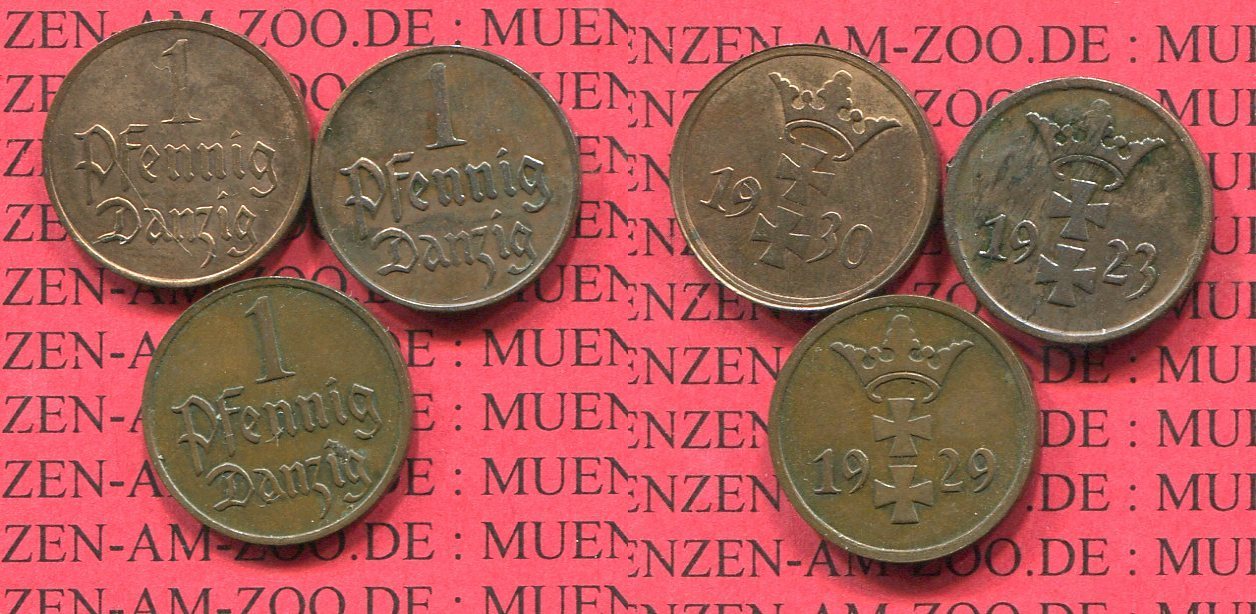 1923 29, 30 Danzig, Freie Stadt, Lot 3 x 1 Pfennig 1923, 1929, 1930 Lot see pic all BN | MA-Shops