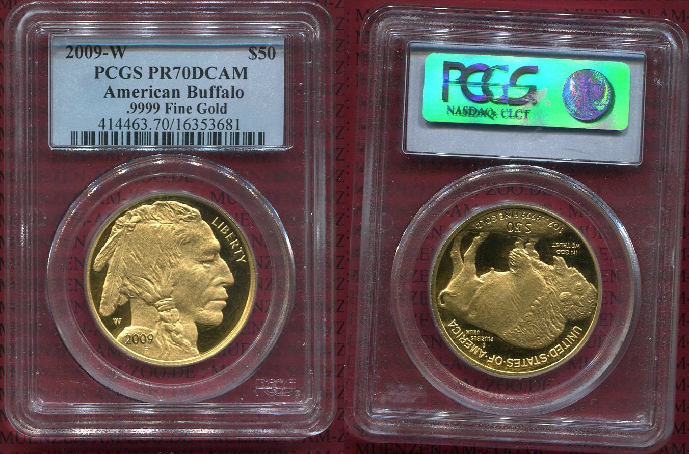USA 50 Dollars 1 Unze 2009 W American Buffalo und Indianerkopf 1 Unze ...