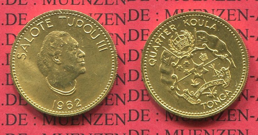 Tonga 1/4 Quarter Koula Goldmünze 1962 Königin Queen Salote Tupou III ...
