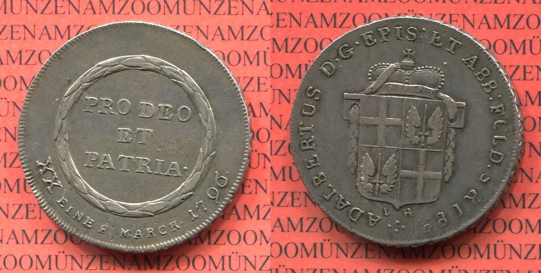 Fulda Bistum 1/2 Taler 1796 Adalbert III. von Harstall 1788-1802 vf-xf ...