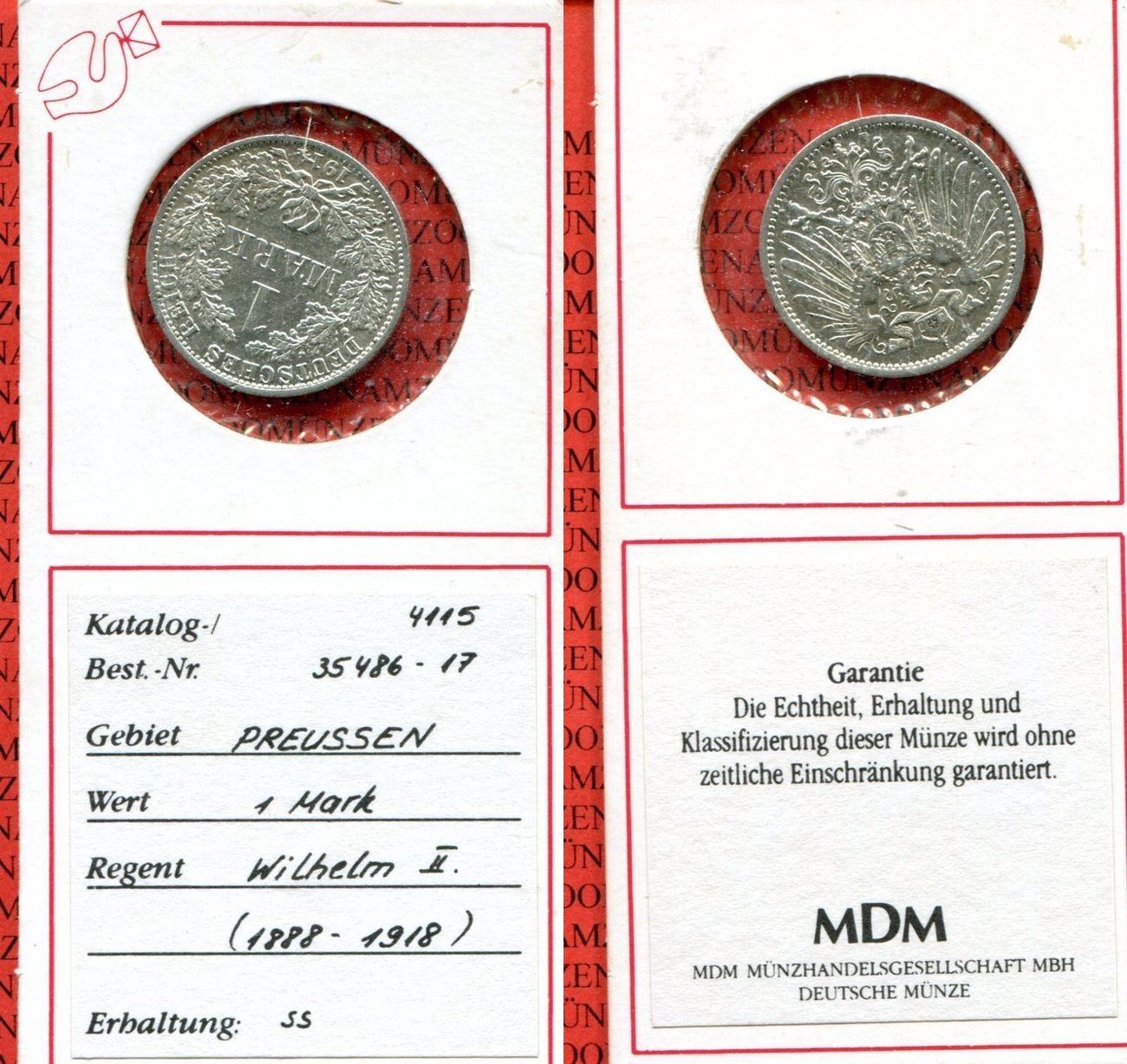 Brandenburg-Preußen Deutsches Reich Preußen 1 Mark Silber 1914 Wilhelm II (1888-1918) vf ...