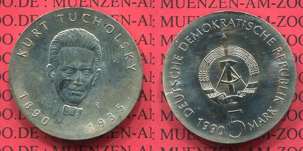 5 Mark DDR Cu/Ni Gedenkmünze DDR 5 Mark 1990 Kurt Tucholsky Neusilber ...