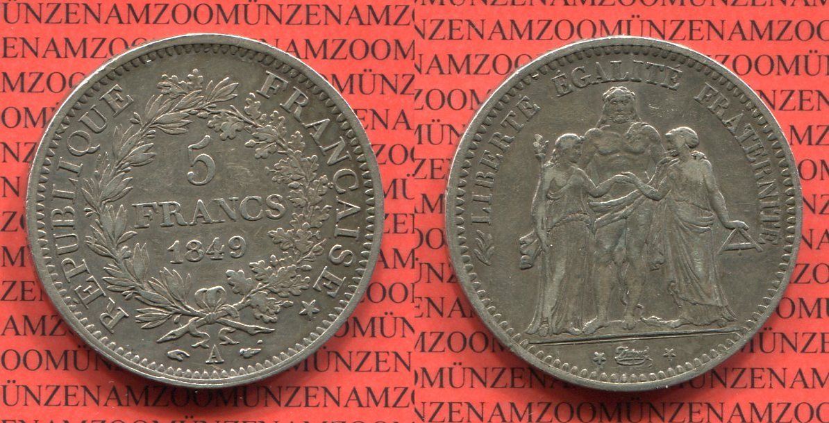 Frankreich 5 Francs 1849 II. Republik 1848-1852 vf cleaned | MA-Shops