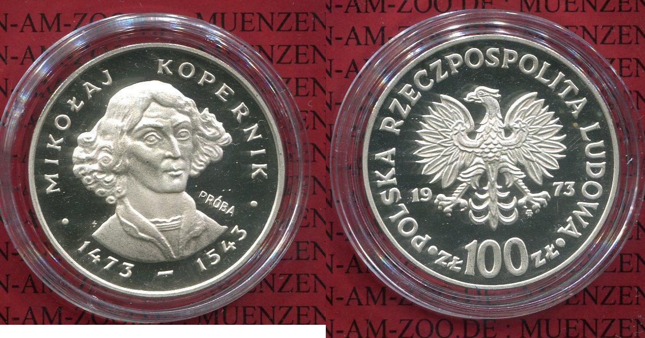 Polen, Poland 100 Zloty Silbermünze 1974 Probe Pattern Kopernik ...